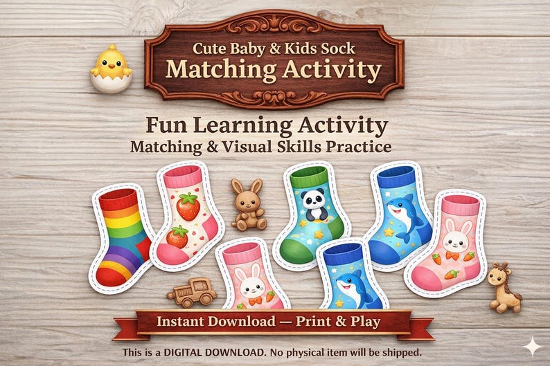 Matching Socks Game:montessori Memory Skills Activity(pdf),kids ...