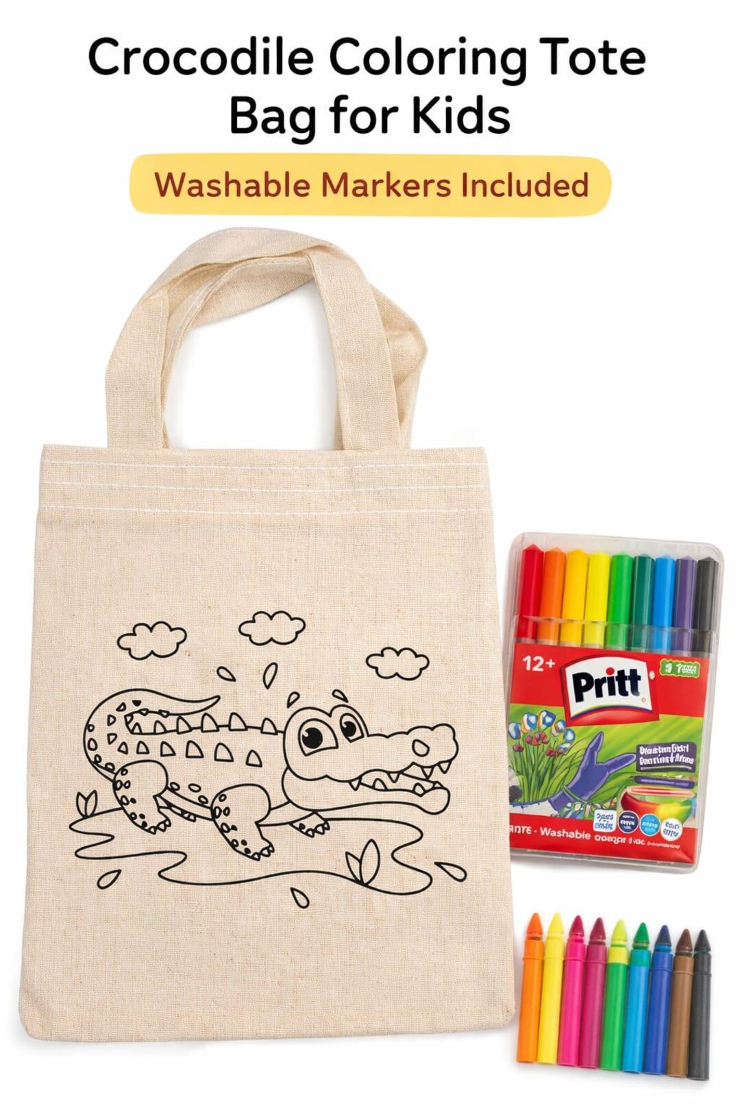 DIY Crocodile Coloring Tote Bag for Kids - Paint Your Own Canvas Bag ...