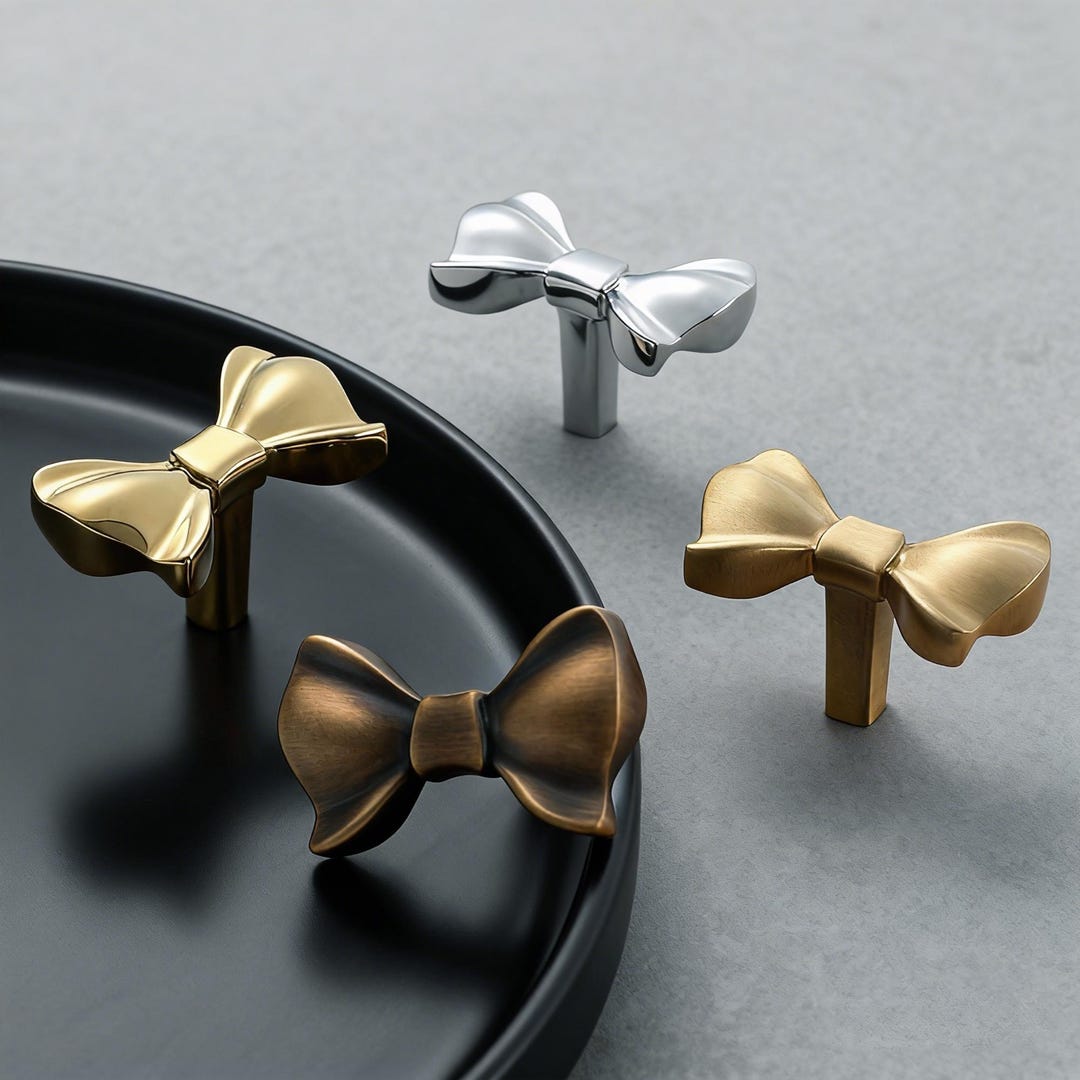 Brass Bow Knob: Silver Cabinet Pulls, Unique Drawer Knobs - Etsy