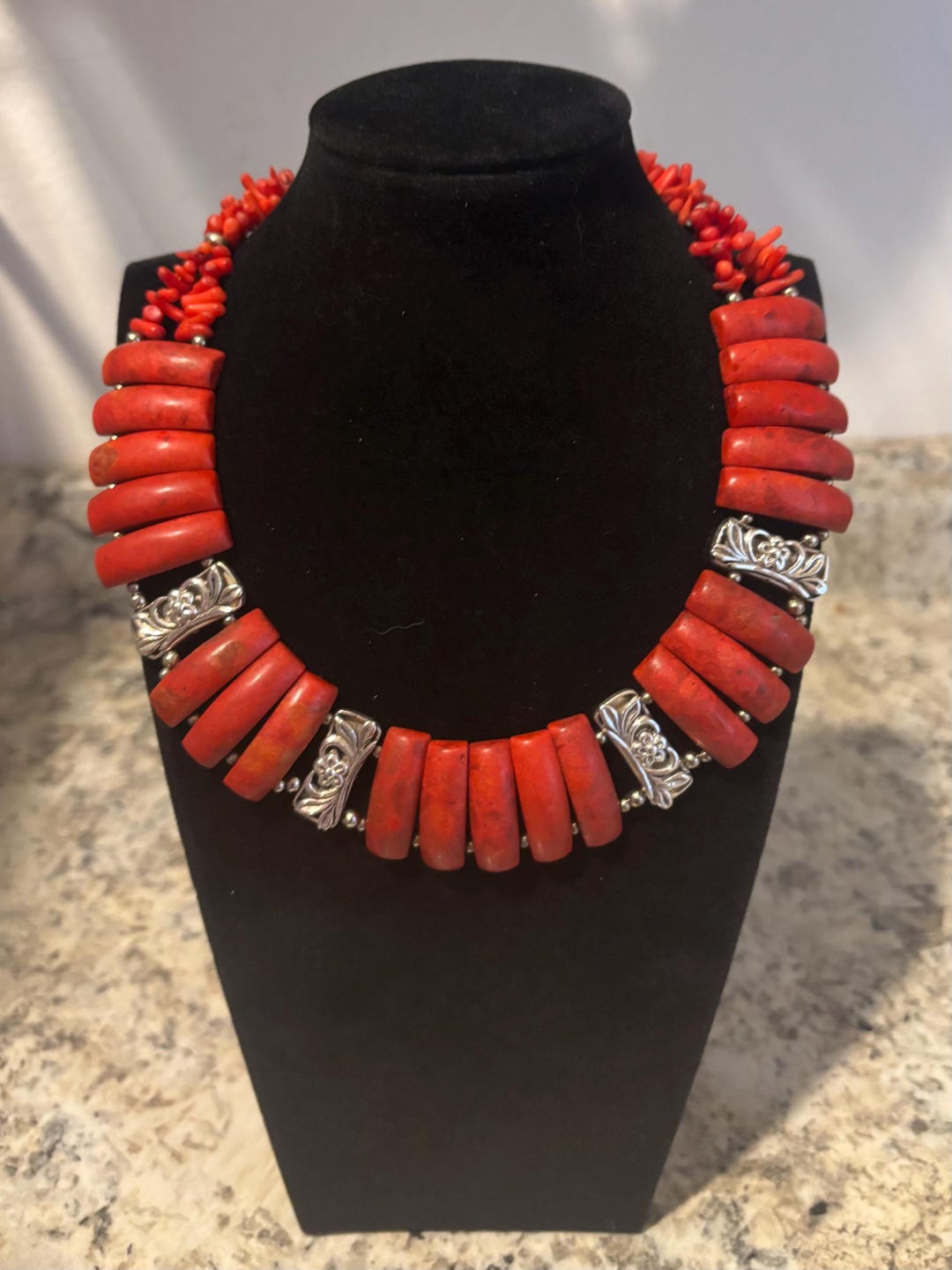Genuine Red Coral & 950 Peruvian Silver Artisan Necklace – Bold ...