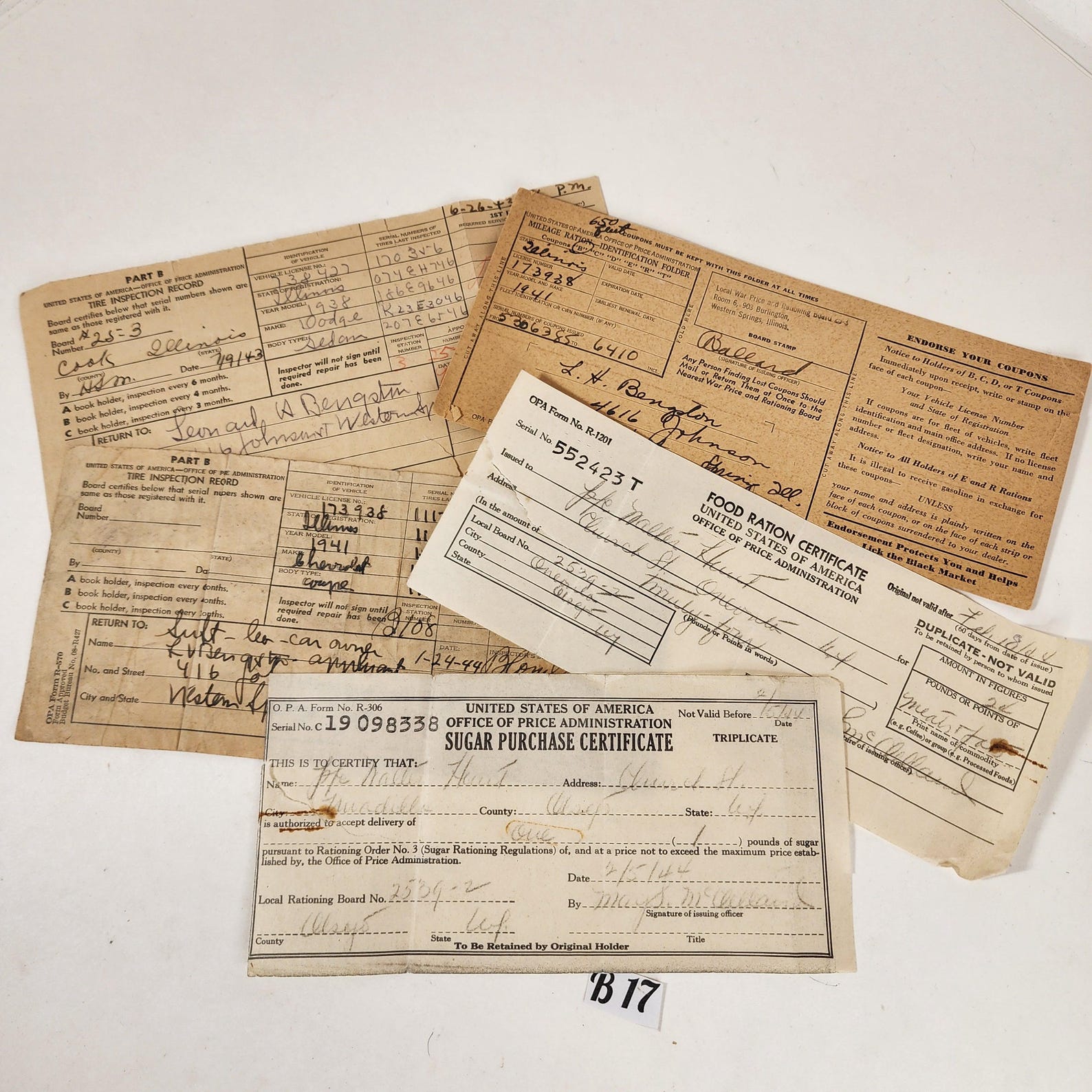 1940s Ration Papers 5 WWII Forms Mileage Ration Records Tire Inspection ...