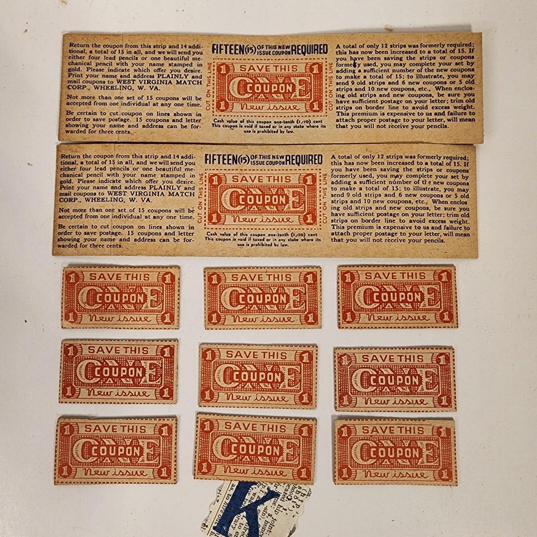 11 Antique Coupons Red Lettered Cardboard Pencil Coupons West Virginia ...