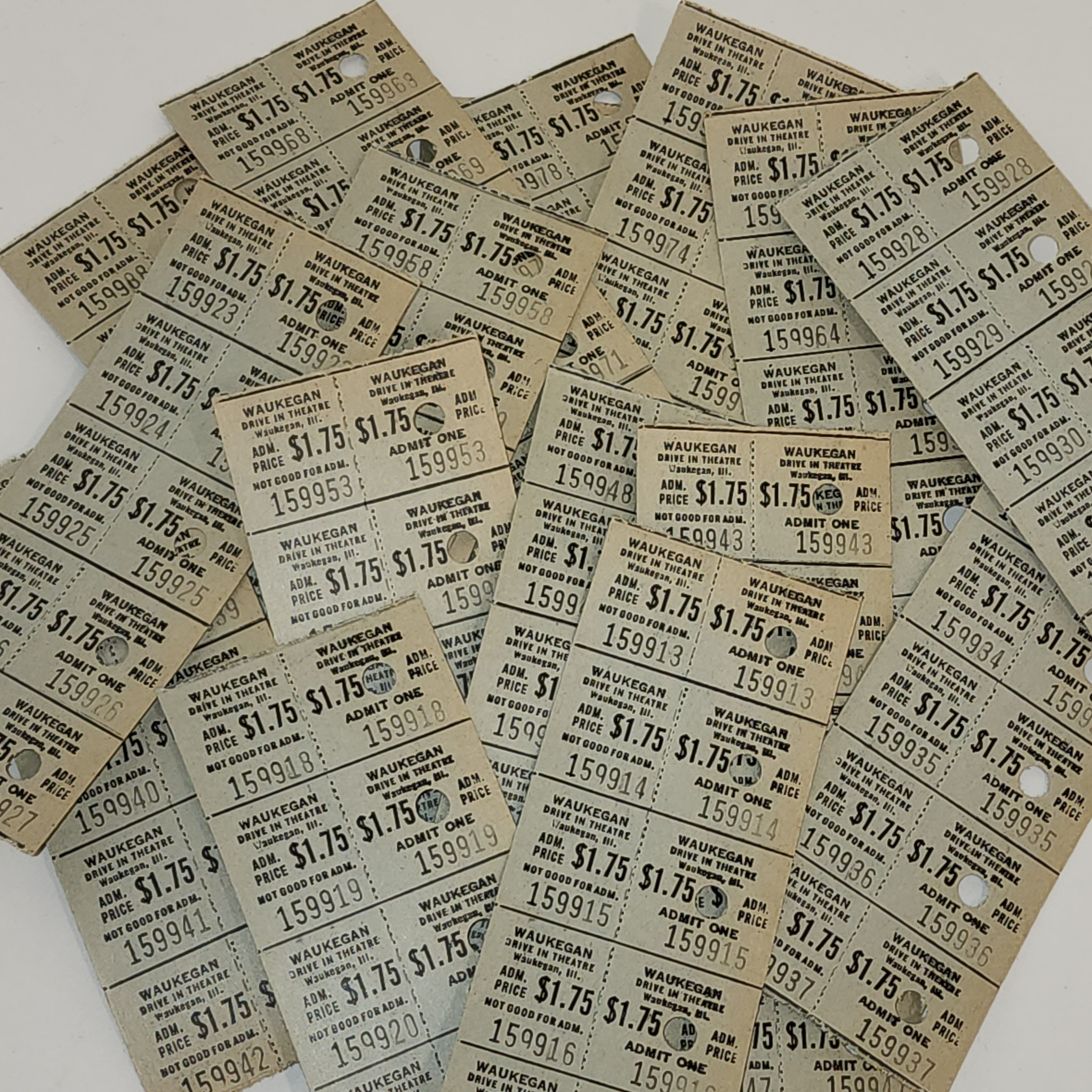 20 Drive in Theater Tickets 4 Strips of 5 Wakegan IL Gray 2 Part Movie ...