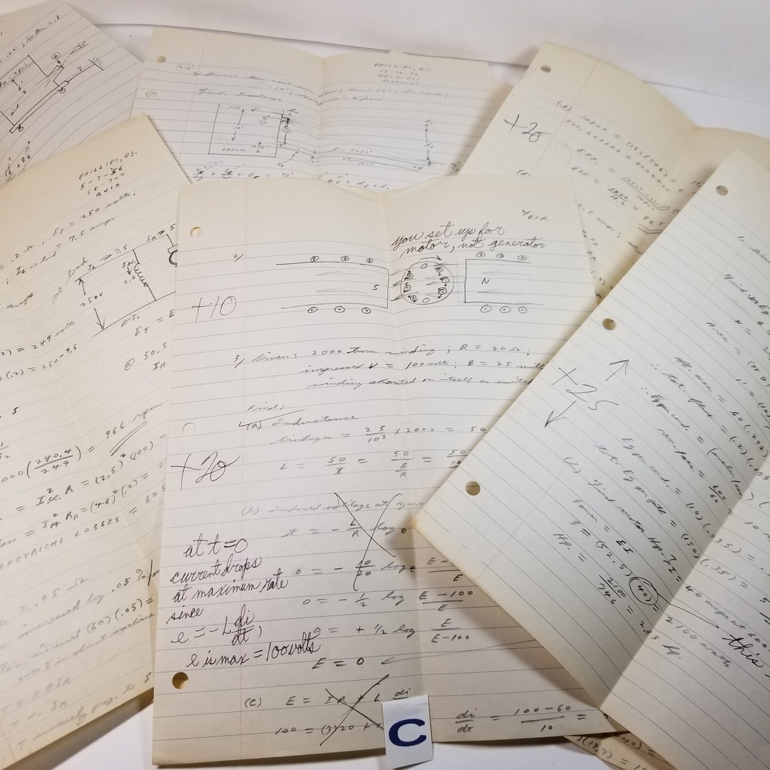 8 Handwritten Pages of Math Calculations 1950's Engineers Notebook ...