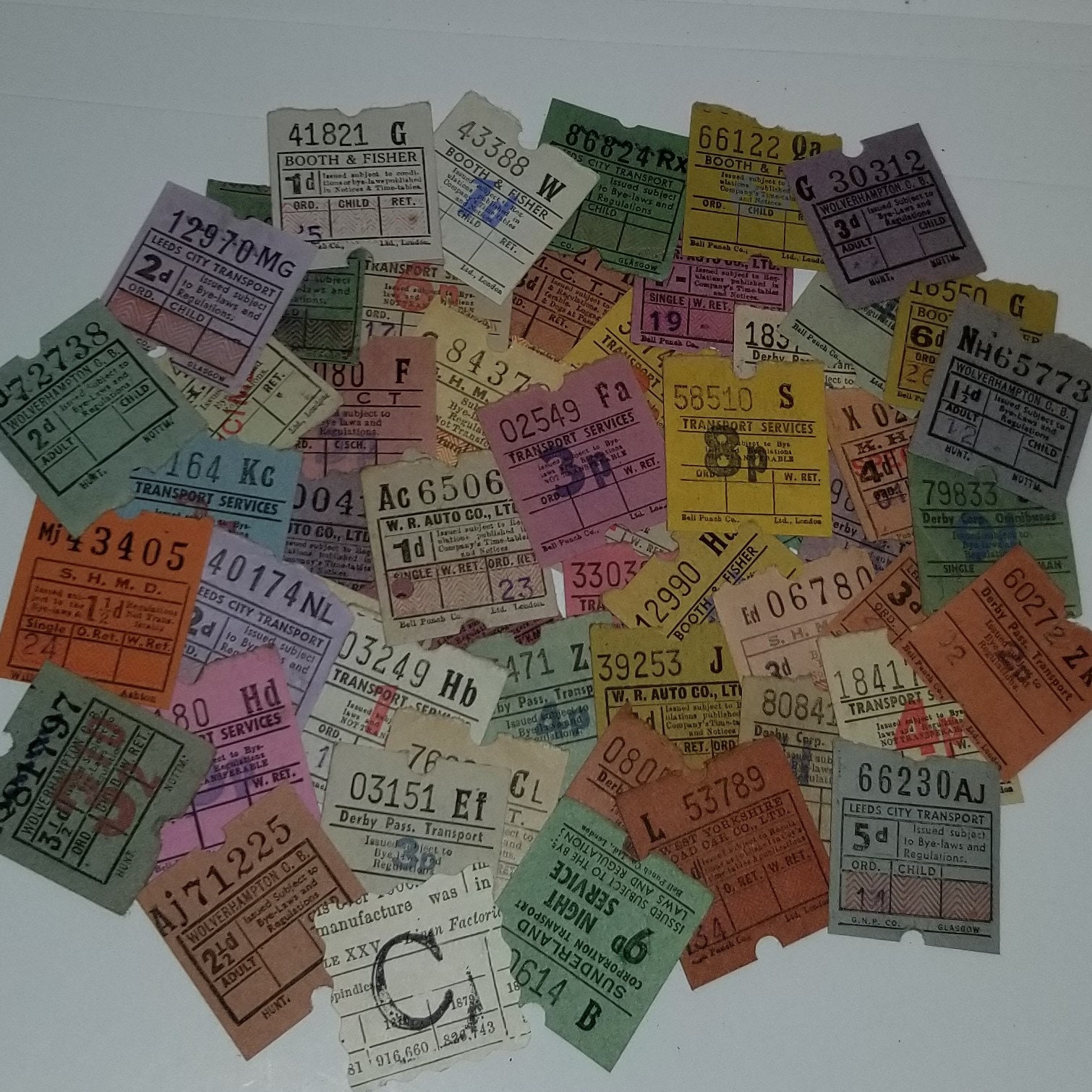 16 old British English Bus tickets color variety Vintage paper | Etsy