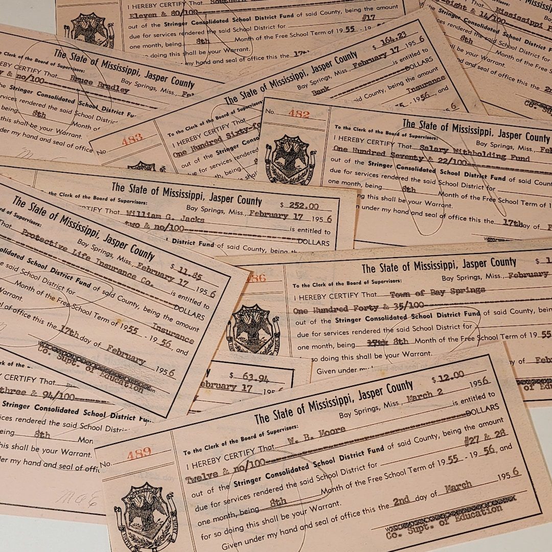 10 Pink Paycheck Receipts 1950s Paper Carbon Copy Certificate Jasper ...