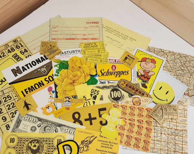 35 Pieces of Yellow Ephemera Color Lot Sample Pack Play Money Game ...