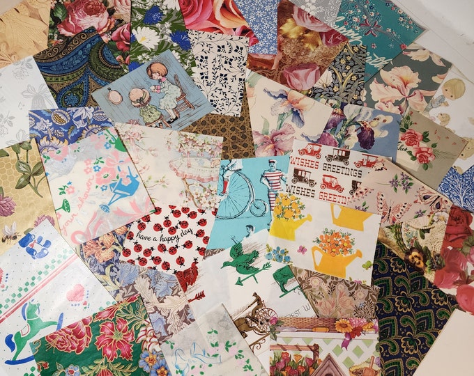40 Vintage Gift Wrap Clippings 1950s-80s Florals Prints Birthday ...