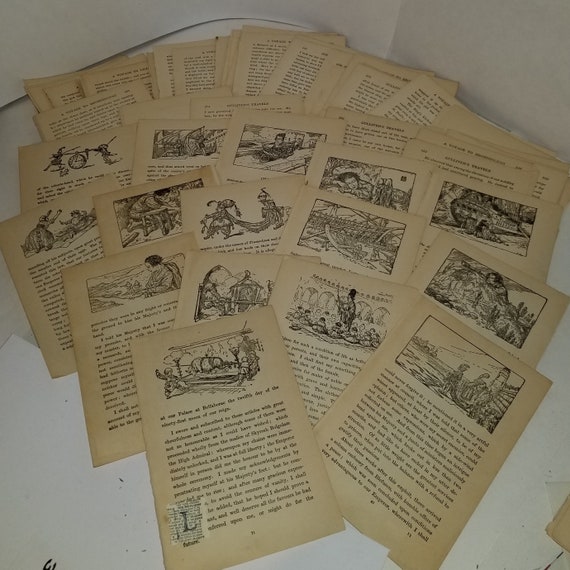12 Vintage Book Pages Sepia Tone Text Illustrations | Etsy