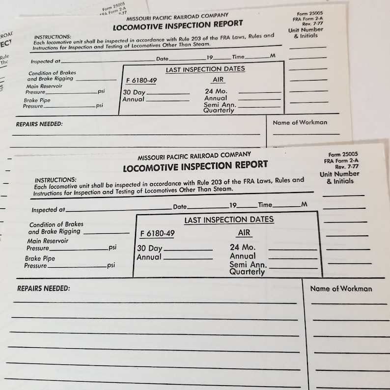 5 Railroad Locomotive Inspection Forms Blank Unused Train | Etsy