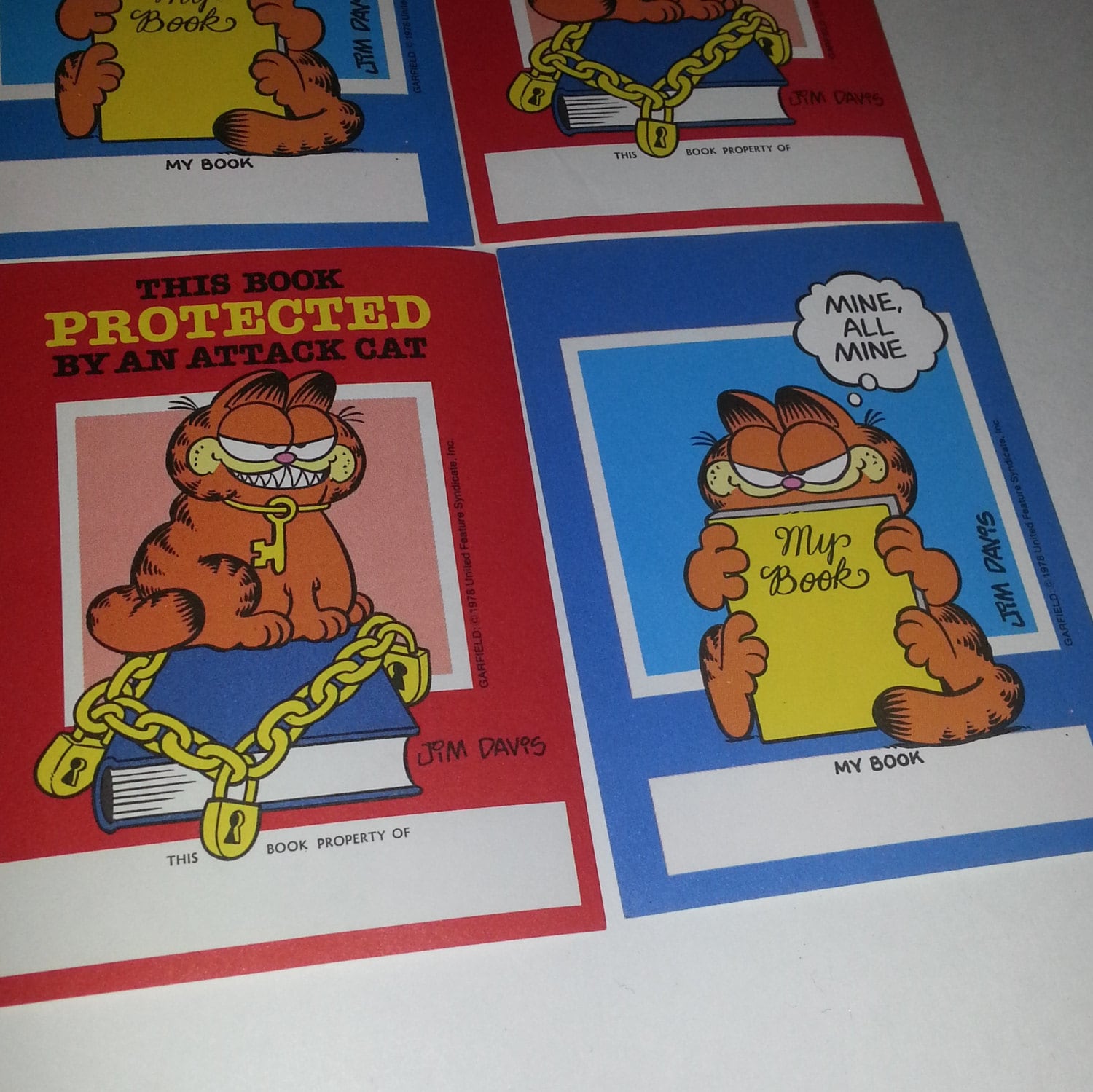 6 Garfield Book Plates Red Blue Comic Book Cartoon Cat Color | Etsy
