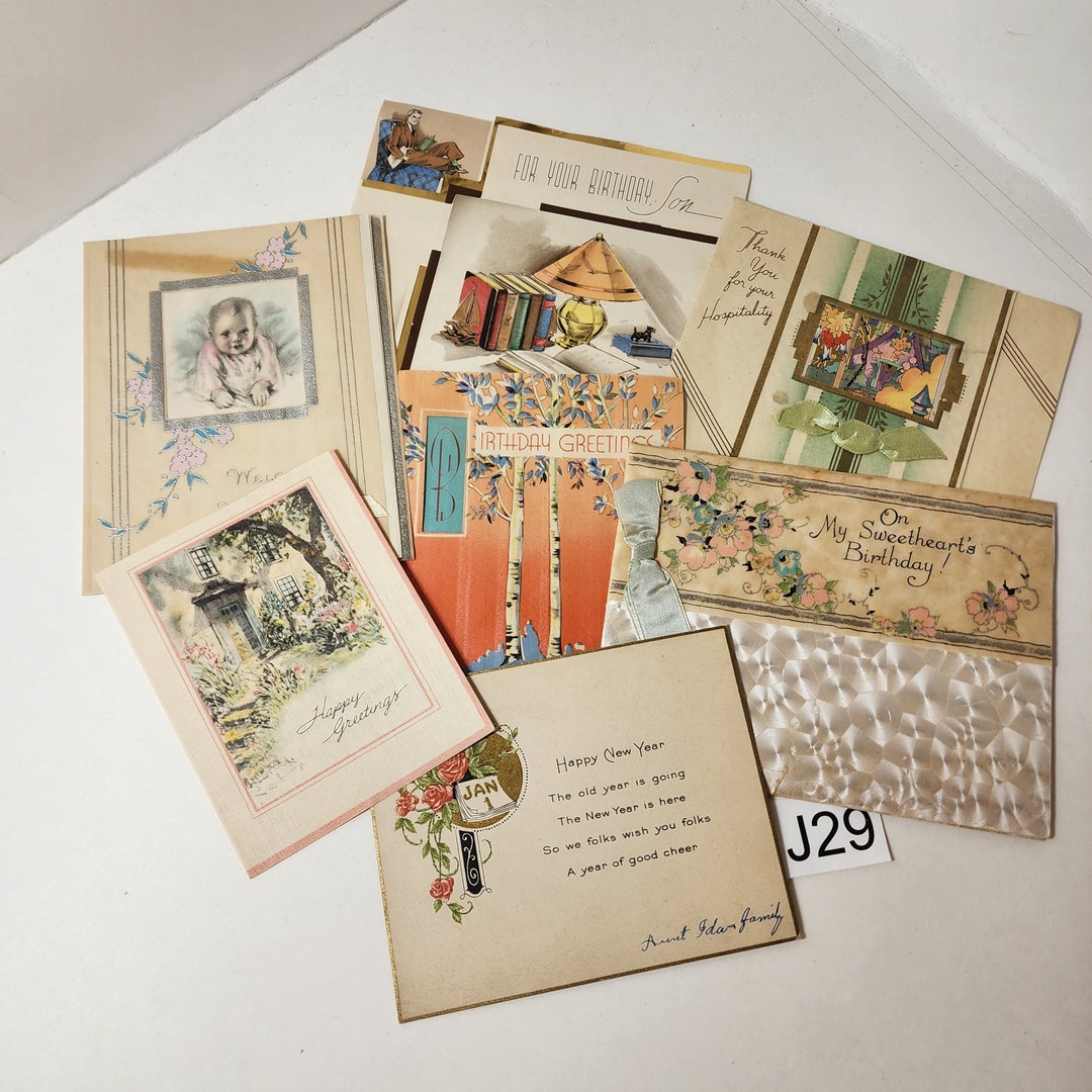 7 Vintage Greeting Cards 1930's Signed Greeting Cards Unused Birthday Cards Vintage Paper Art ...