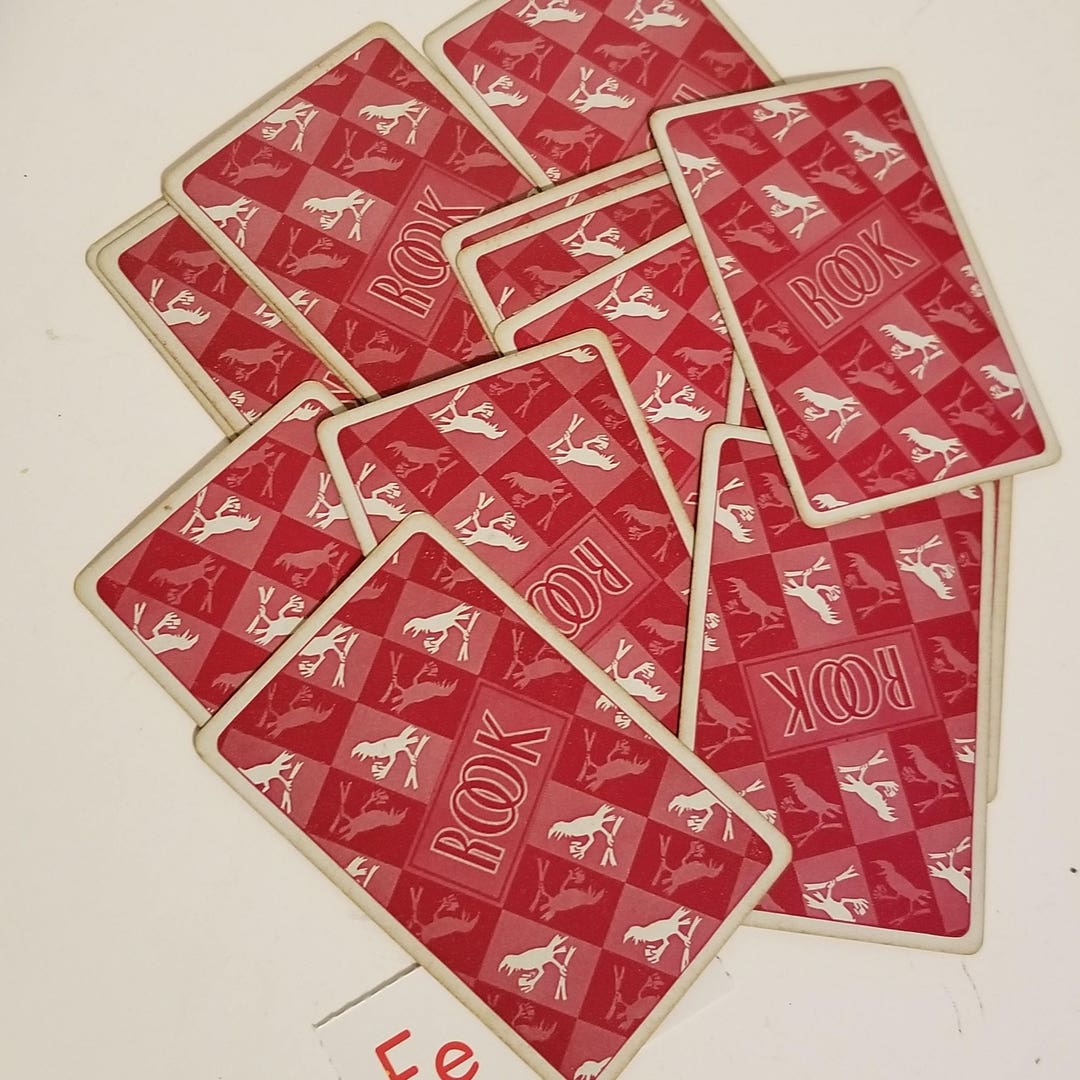 6 Red ROOK Playing Cards 1930's 40's Bird Image Red Rook Crow ...