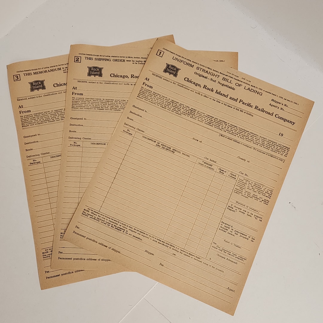 6 Railroad Forms 1940's Bill of Lading Shipping Order Memorandum ...