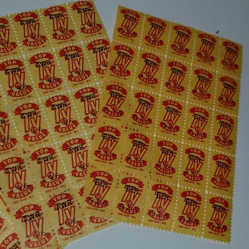 75 top value savings trading stamps yellow 3 sheets of 25 | Etsy