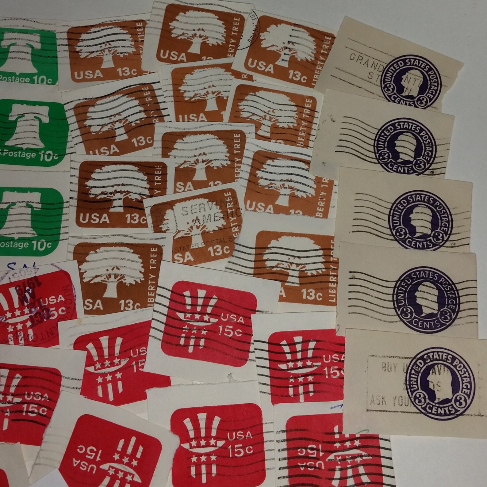 46 Embossed Postage Stamps Imprinted Paper Red Green Brown Purple Used ...
