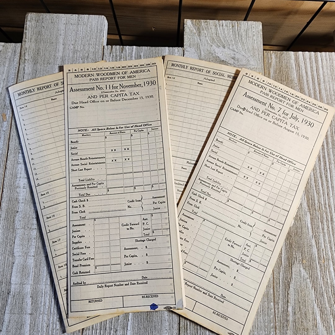 4 1930s Assessment Forms Business Papers Antique Pages Modern Woodmen ...