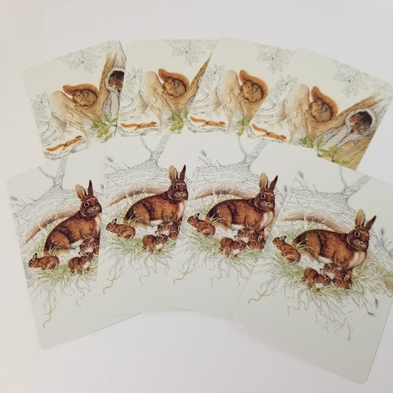 8 Brown Woodland Playing Cards With Squirrels Rabbits Baby - Etsy
