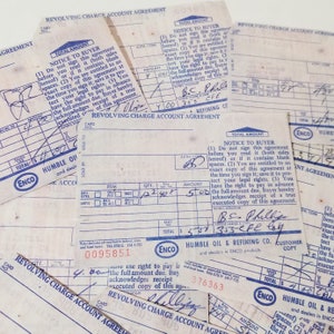 7 Vintage Charge Receipts 1970's Enco Gas Service Station White Blue ...