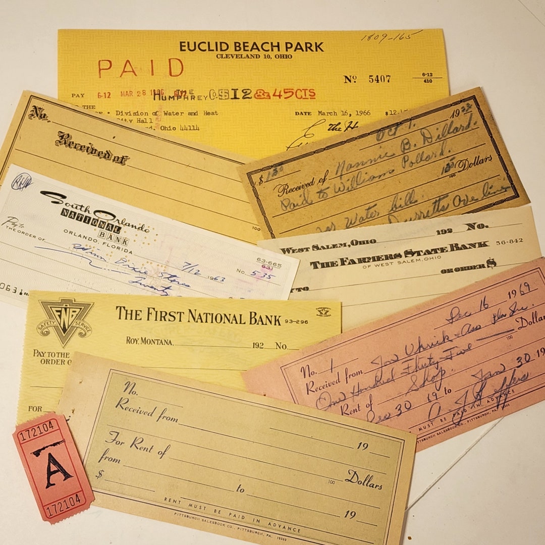 1920 - 1960s Bank Checks and Receipts Handwritten and Blank 8 Different ...
