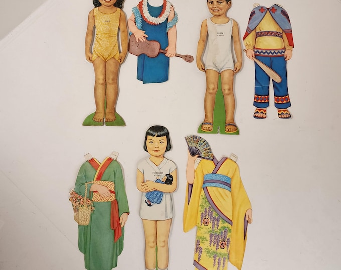 Cute 1970's Paper Doll Set Mimi and 2 Children With Room Clothes 21 ...