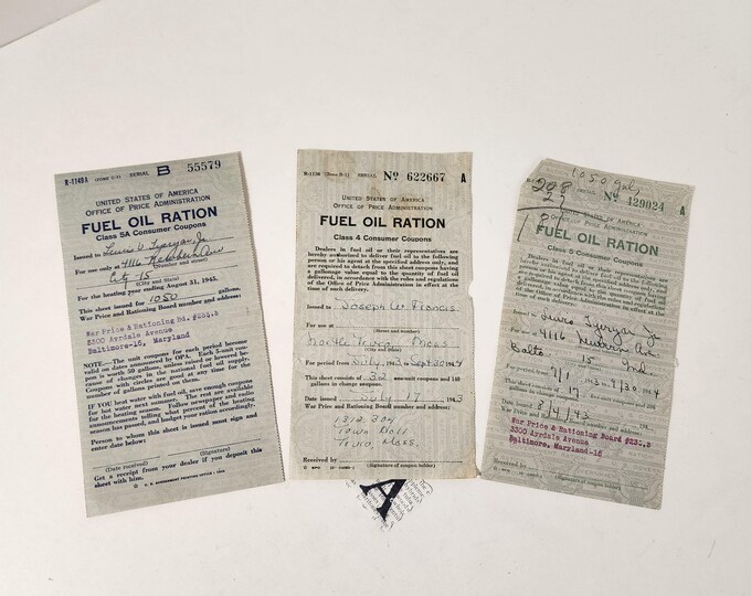 3) 1940s WWII Fuel Oil Ration Sheets Handwritten Ration Forms 1940s ...