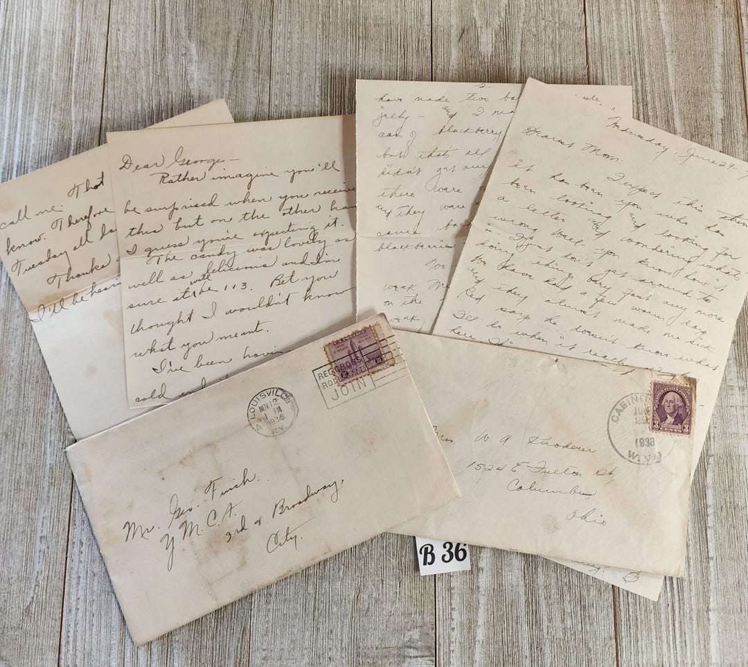 2 Vintage Letters 1930s 4 Handwritten Pages in Cursive With Envelopes ...