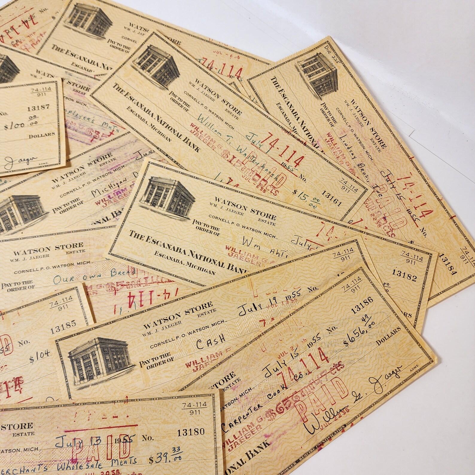 1950's Company Checks 6 Watson Store Handwritten Cancelled Checks ...