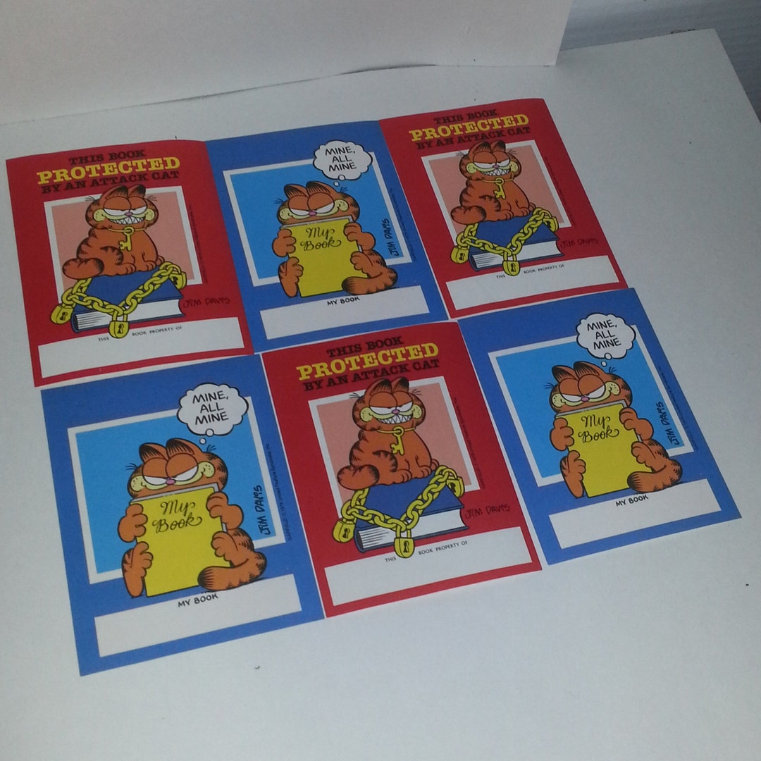 6 Garfield Book Plates Red Blue Comic Book Cartoon Cat Color ...