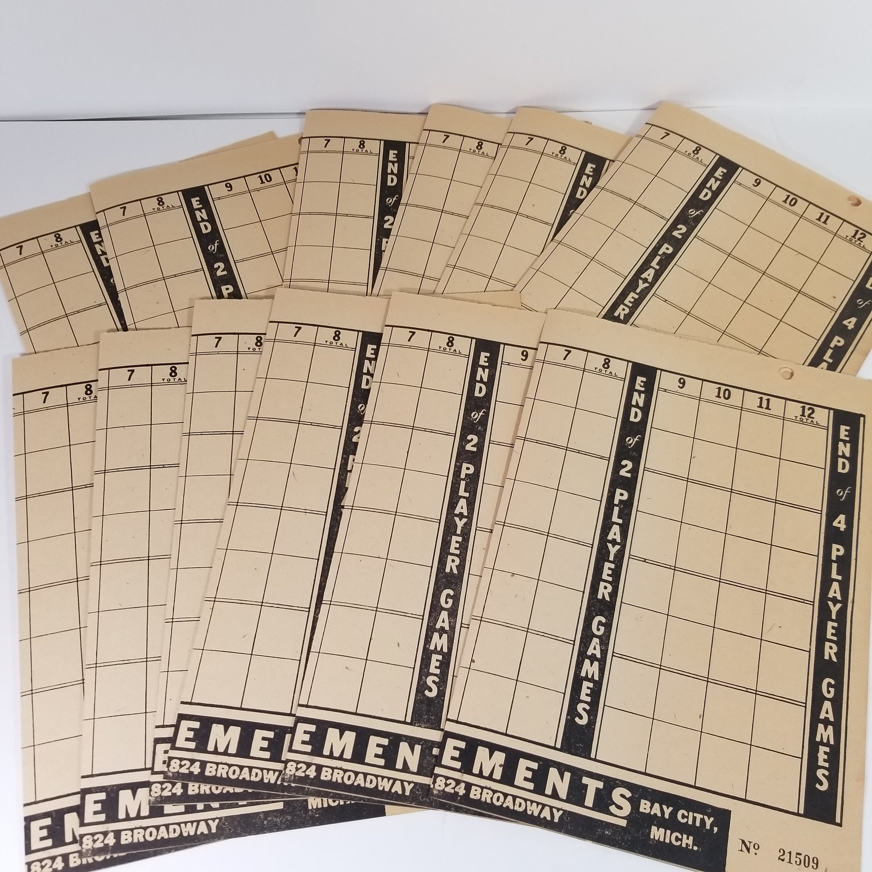 6 Sheets Shuffleboard Scoring Pages Forms Sepia Tone 1940's Bay City ...