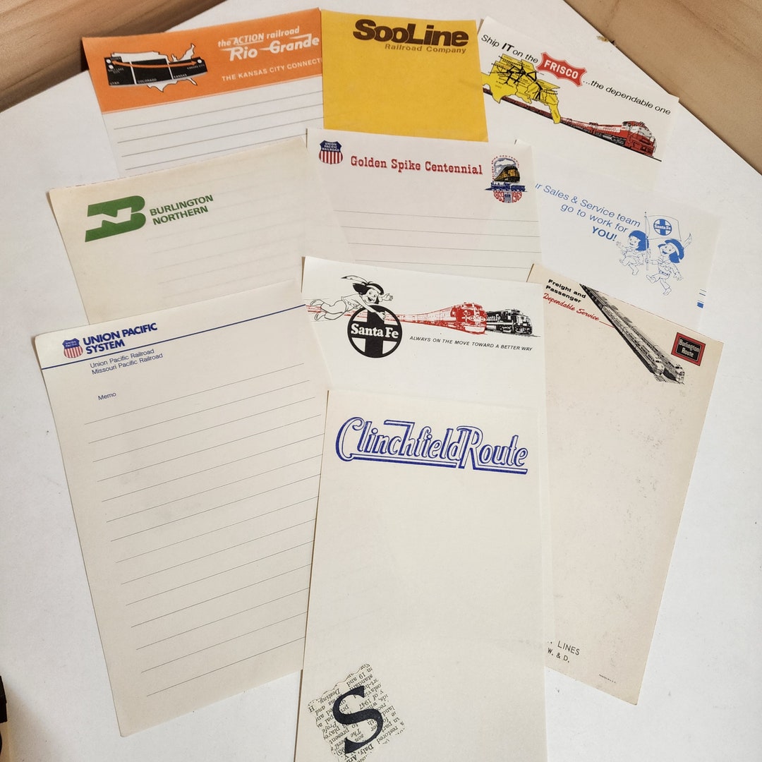 10 Pages Railroad Letterhead Note Paper Stationery Pages Railway Train ...