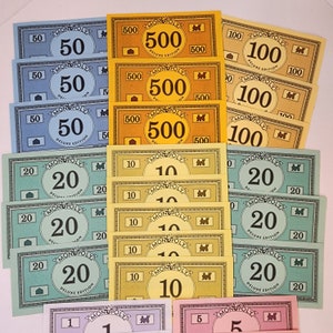 30 Piece Monopoly Game Money Vintage Monopoly Deluxe Parts Paper Money ...