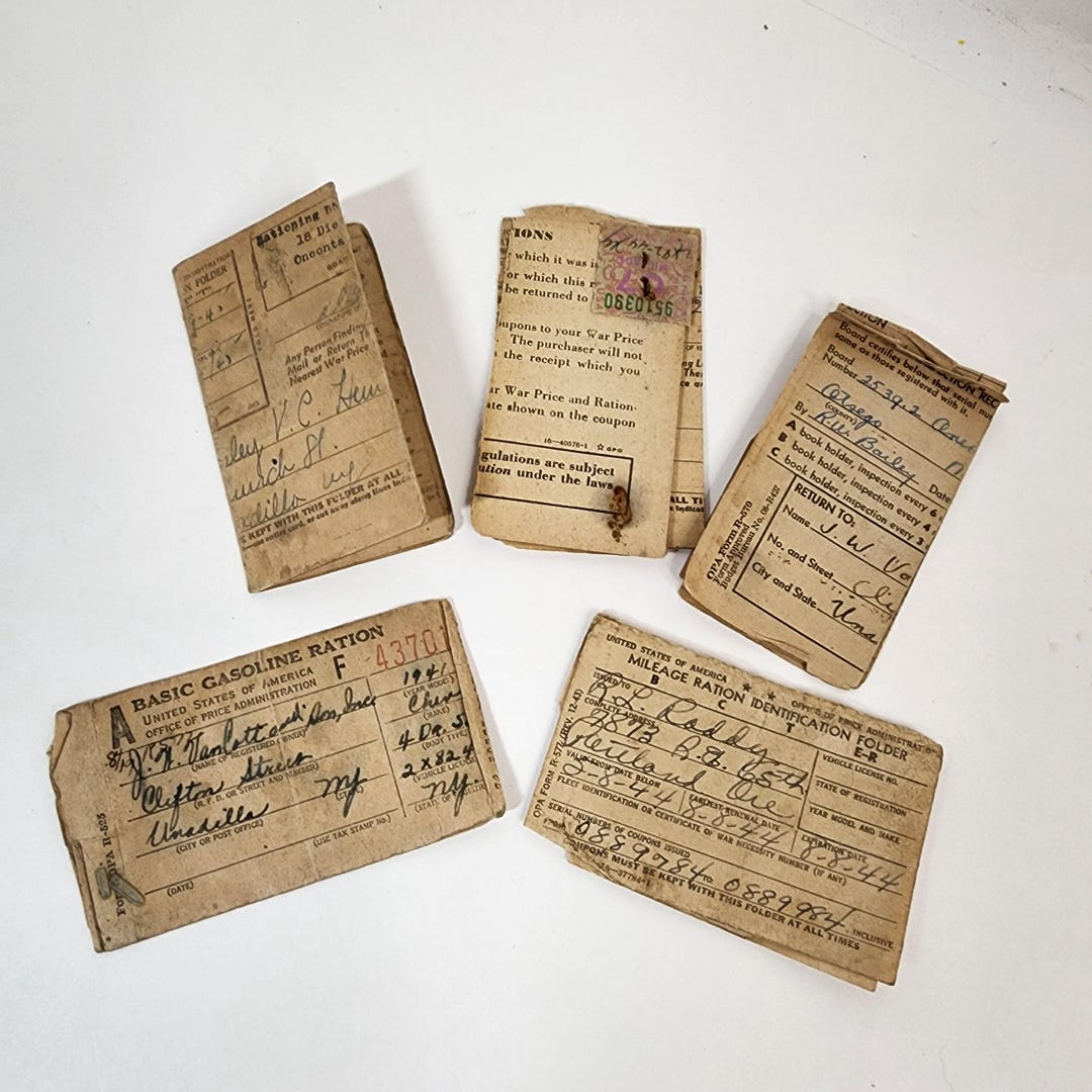 5 1940s Well Worn Ration Papers WWII Mileage Ration Form 1940s Ration ...
