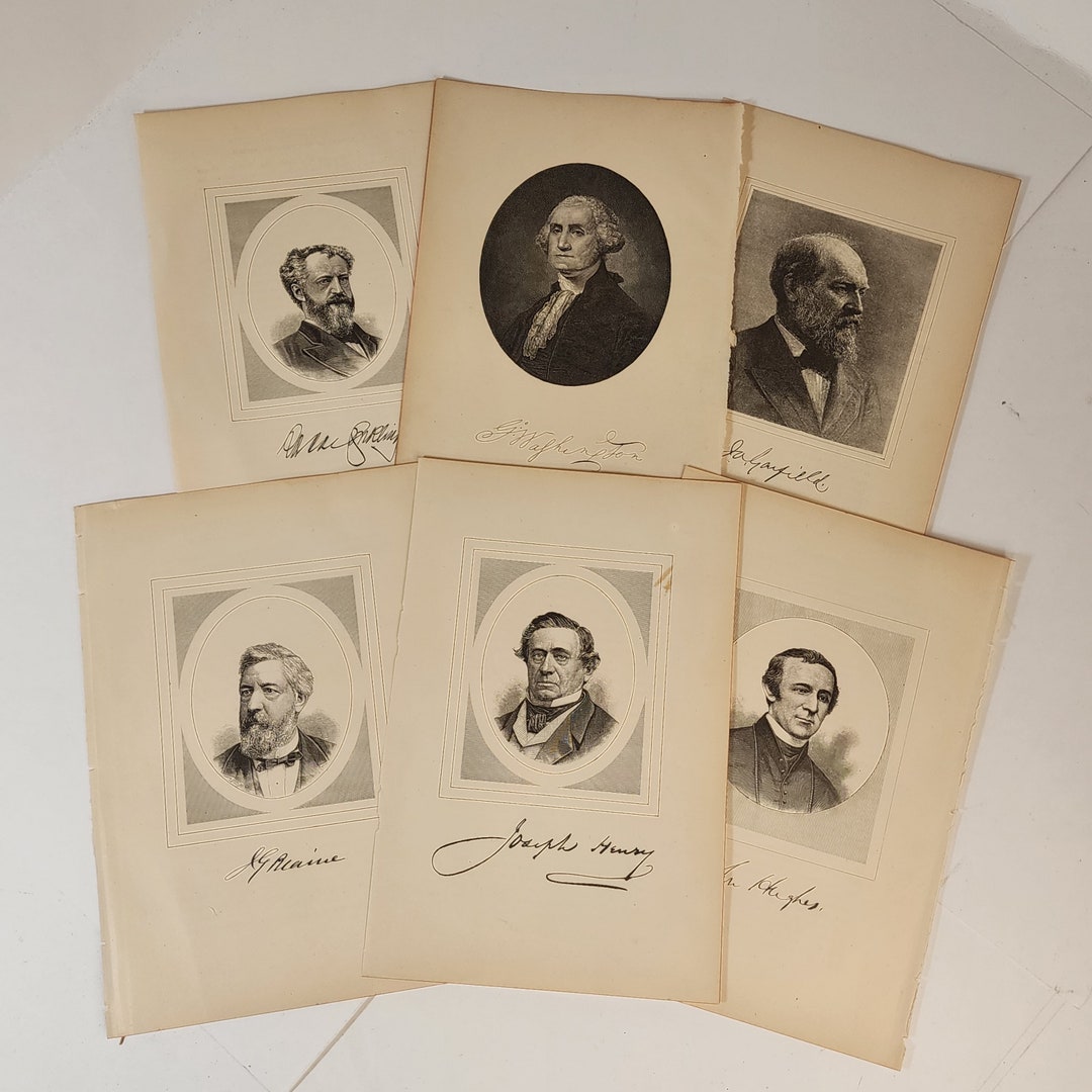 George Washington Portrait Bookplate 6 Famous Men Antique Book Pages ...