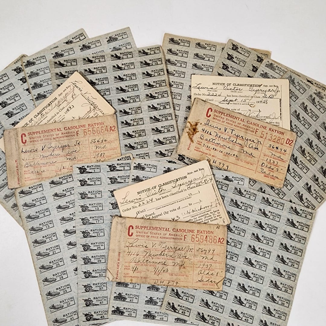 6 1940s Ration Papers WWII Gasoline Ration Folders Handwritten ...