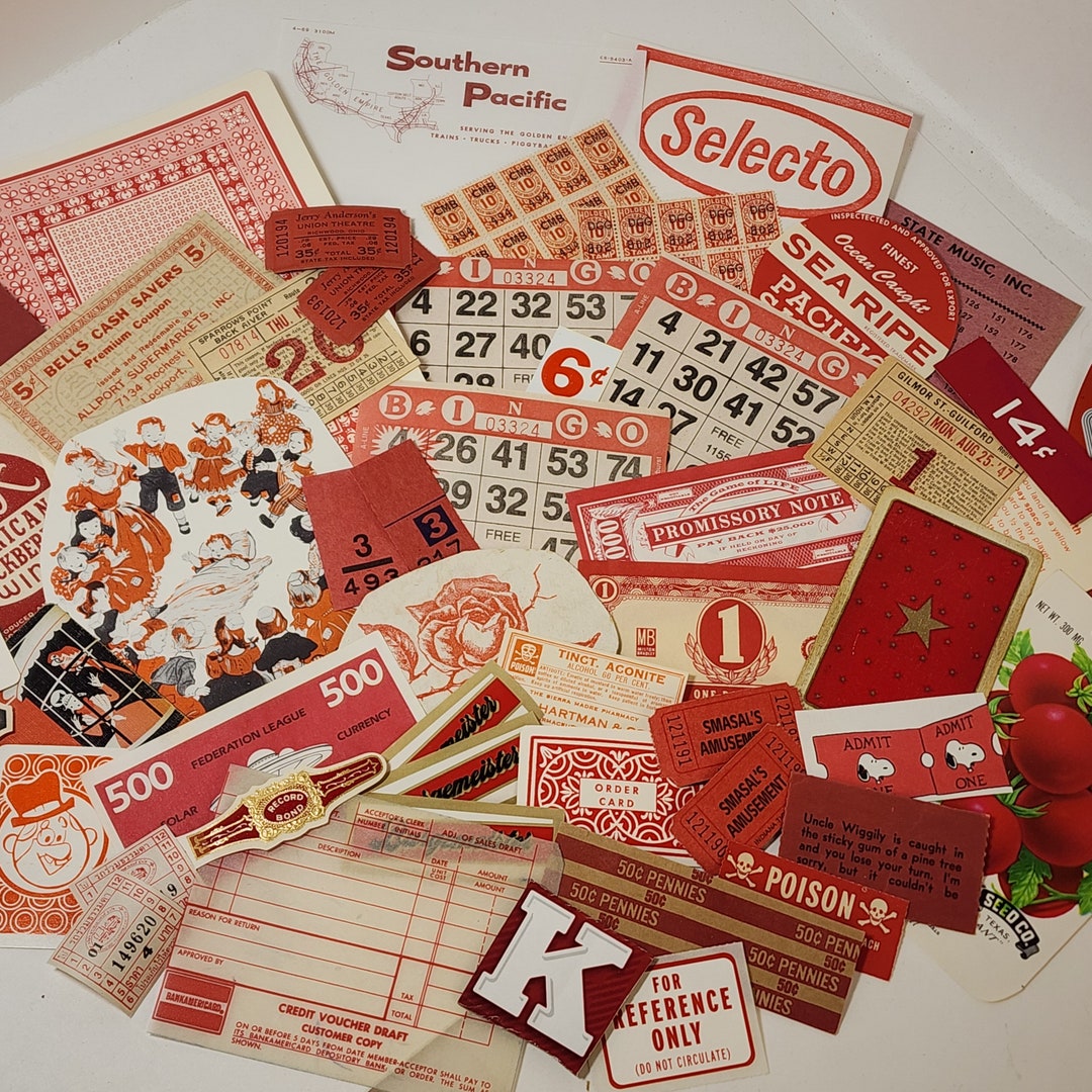 50 Pieces of Red Ephemera Junk Journal Sample Pack Mixed Lot Red Paper ...
