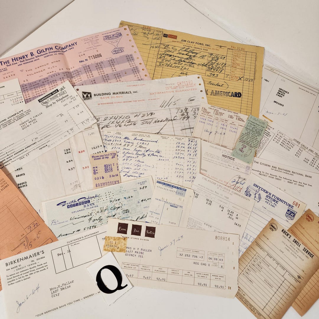 20 1960's Receipts Junk Journal Paper Pack Vintage Paper Art Supplies ...