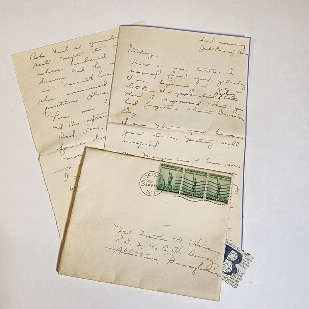 1940s Handwritten Letter With Envelope Postage Stamps Cancellation ...