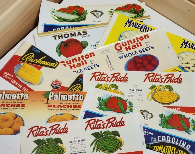 9 Vintage Can Labels Sample Pack Fruit Vegetables Tomato Beans Peaches ...