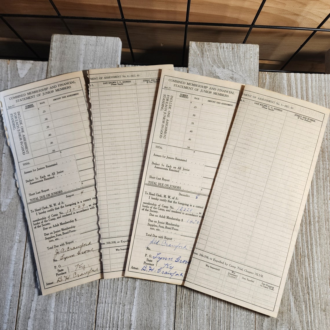 4 1930s Assessment Forms Business Papers Antique Pages Modern Woodmen ...