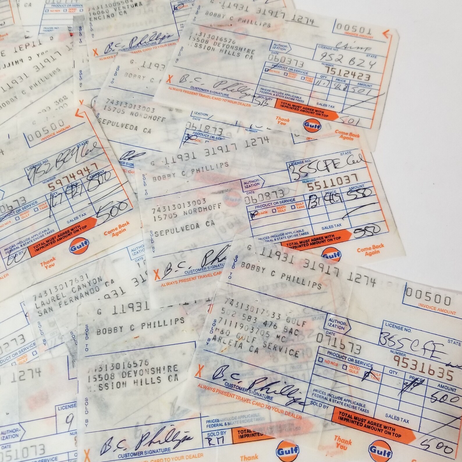 7 vintage charge receipts 1970's Gulf gas service station | Etsy