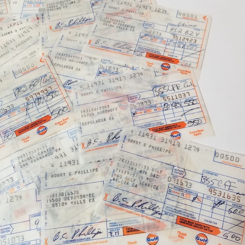 7 Vintage Charge Receipts 1970's Gulf Gas Service Station | Etsy