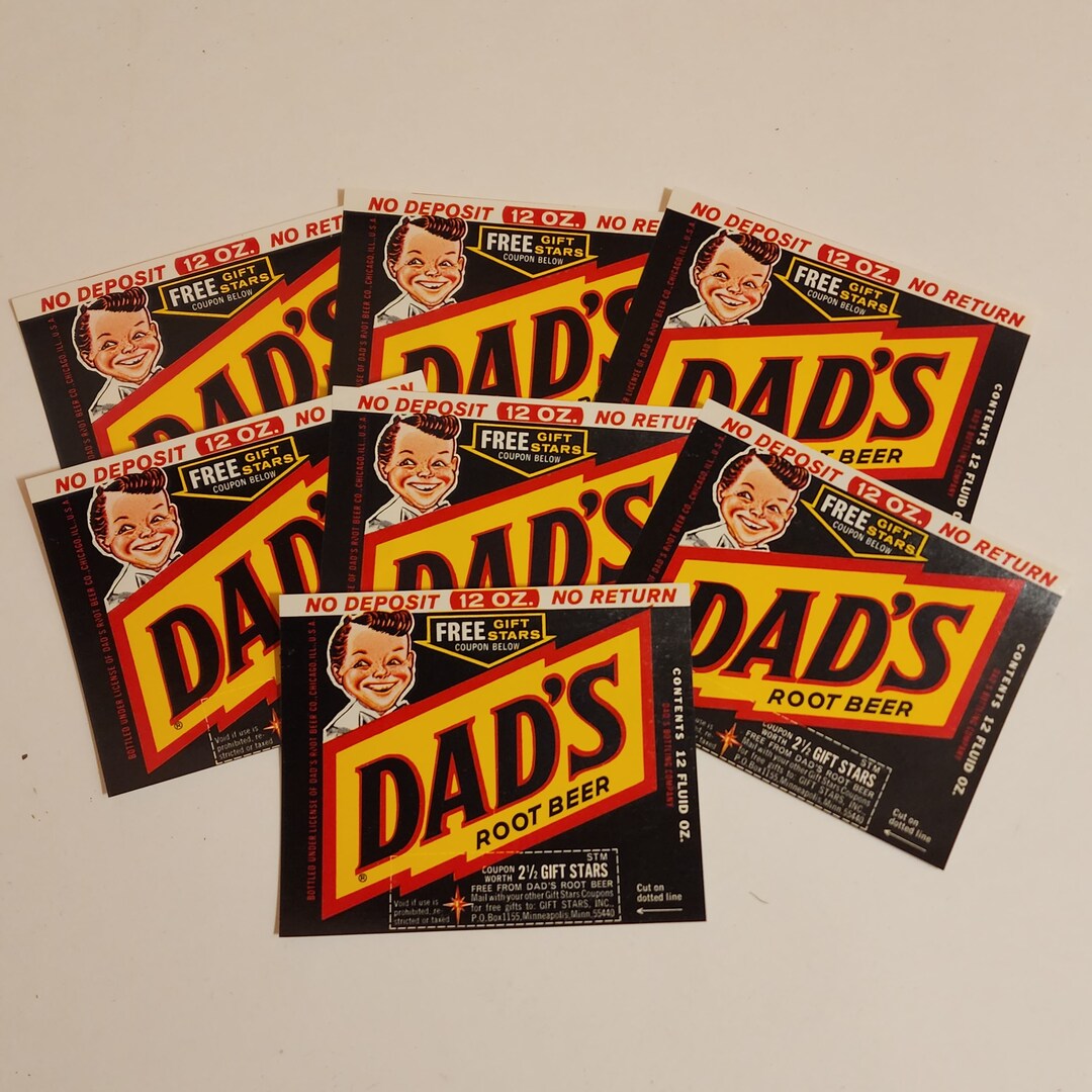 7 Dad's Root Beer Soda Labels Vintage Advertising Yellow Green Color ...