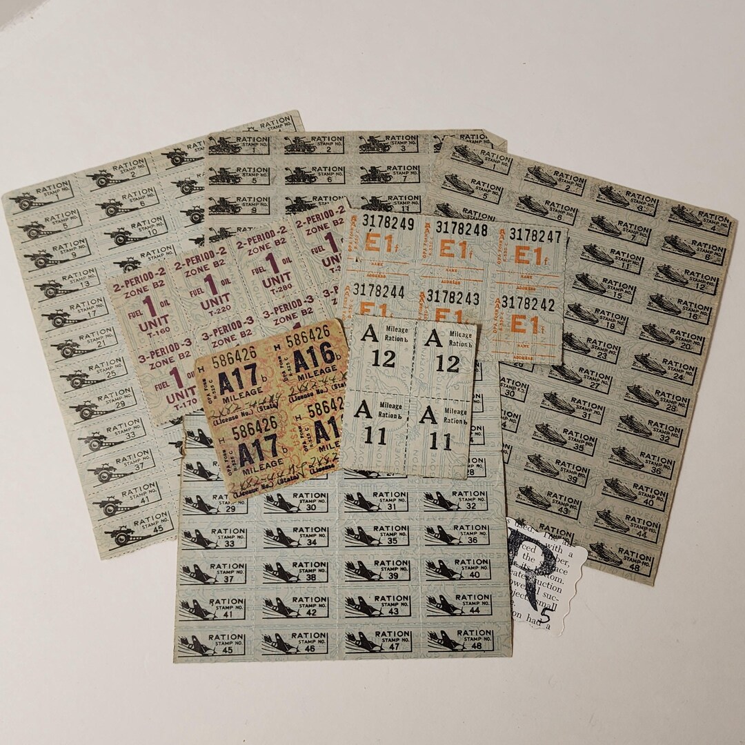 6 1940s Ration Papers WWII Mileage Ration Coupons Ration Stamp Sheets ...