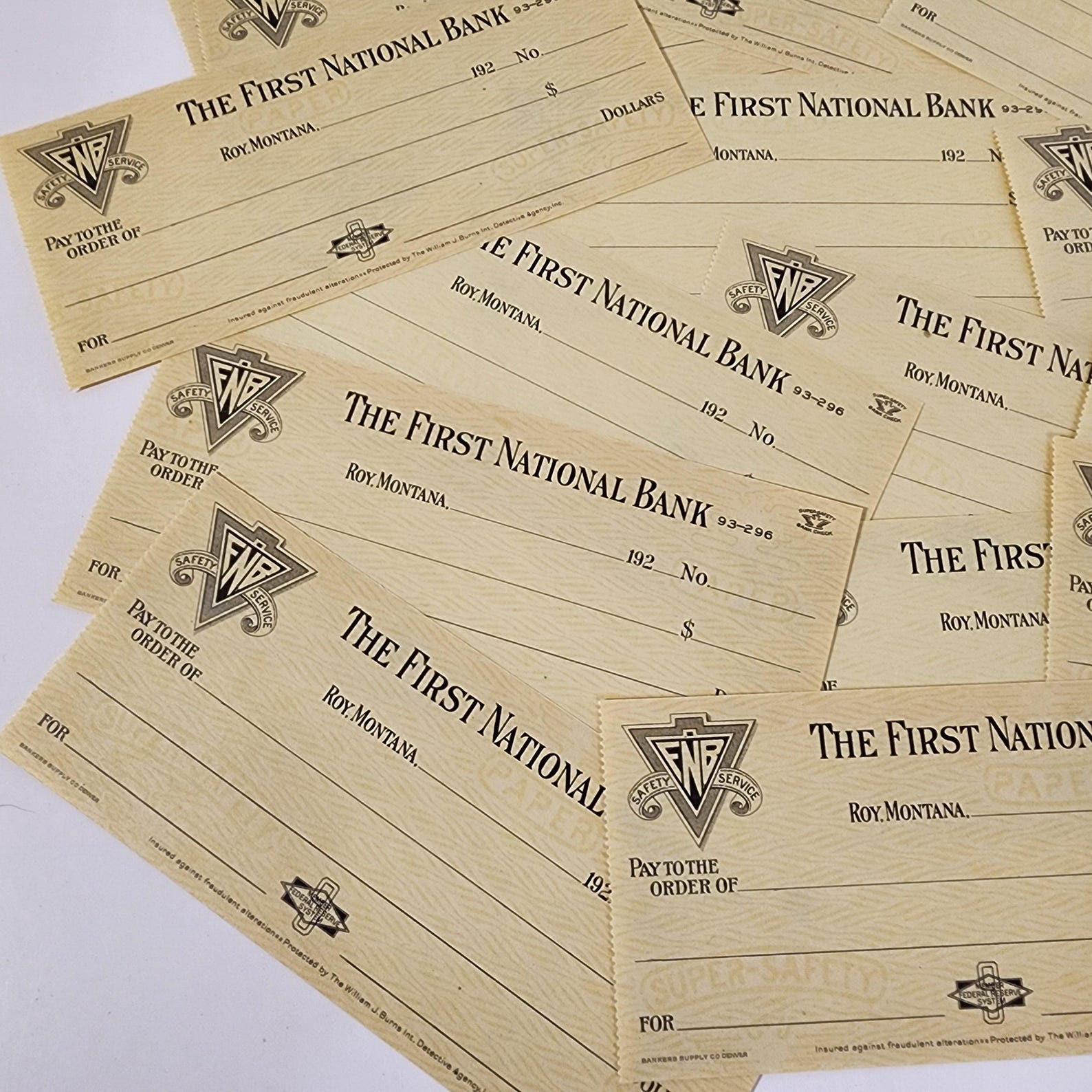 5 1920's Bank Checks the First National Bank Yellow Blank Check Antique ...