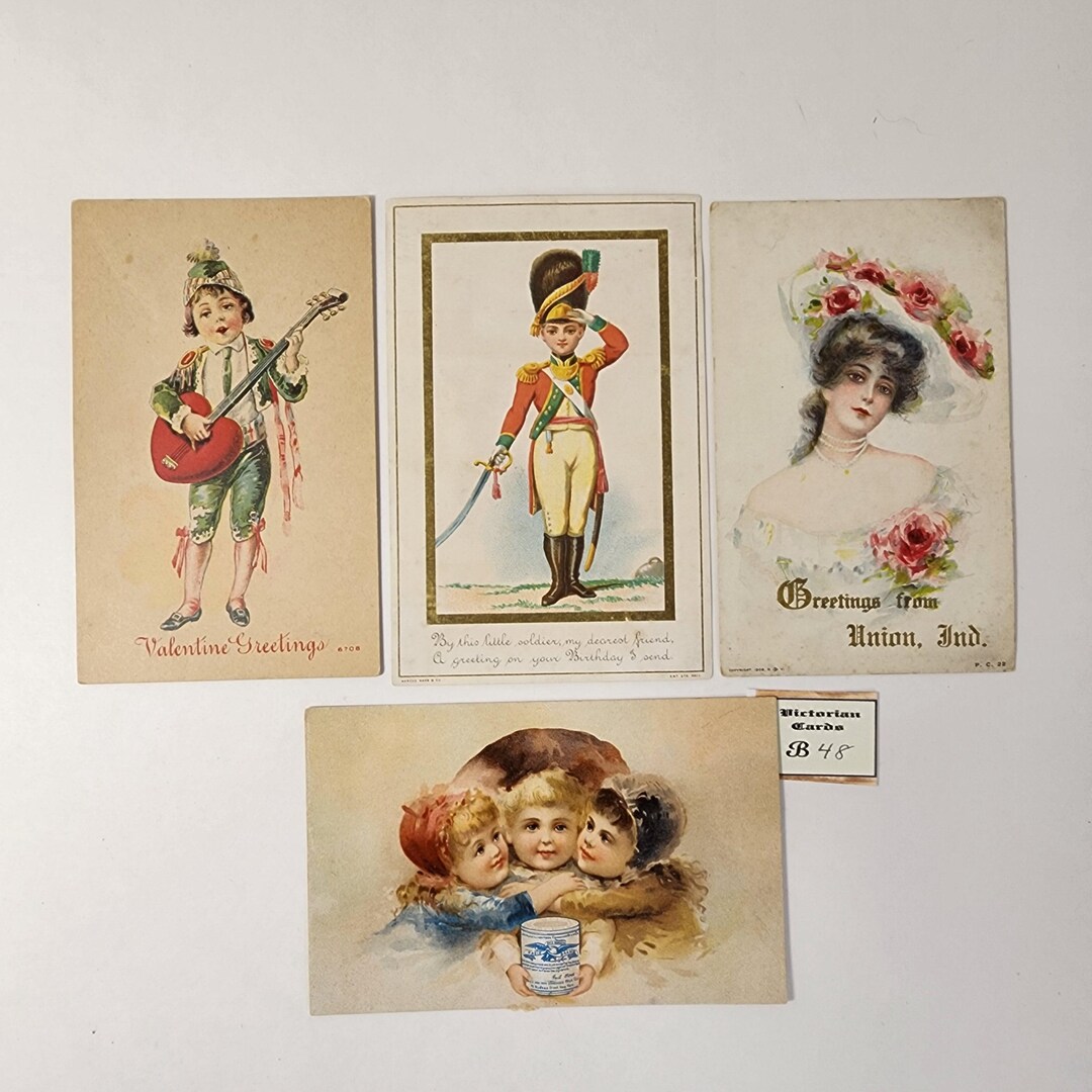 4 Victorian Cards With Children Boys Girls Antique Cards Vintage Paper ...