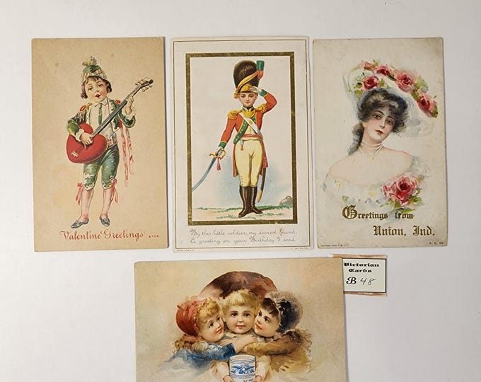 4 Victorian Cards With Children Boys Girls Antique Cards Vintage Paper ...