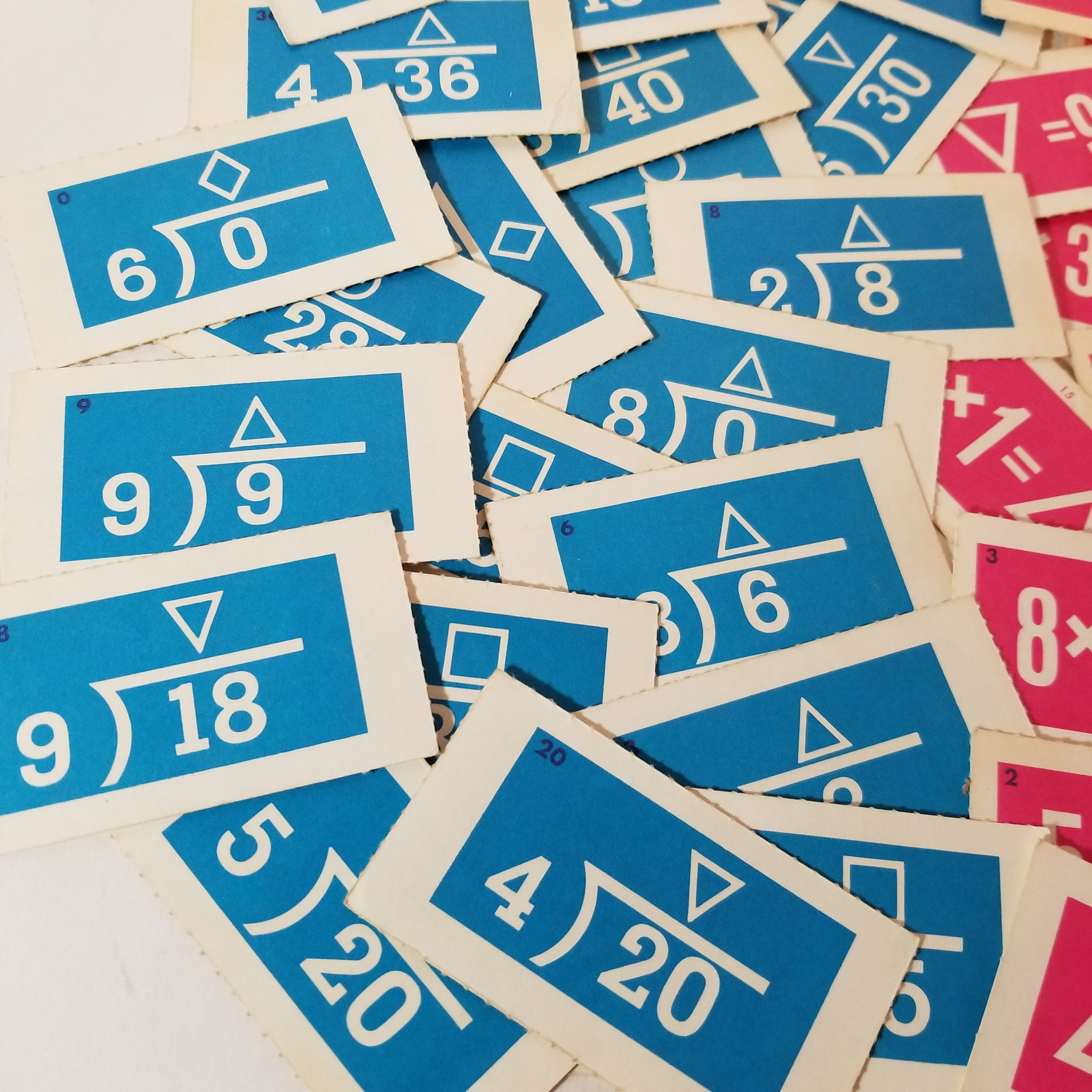 8 Blue and Pink Math Flash Cards Multiplication Division Numbers ...
