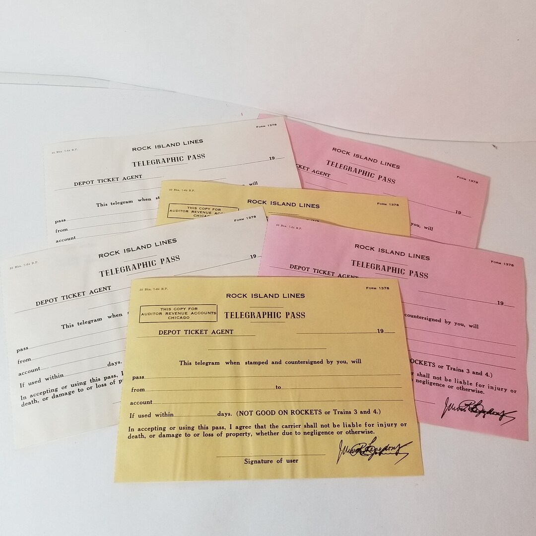 6 Railroad Telegraph Forms Blank Rock Island Railway Lines Train Pass ...