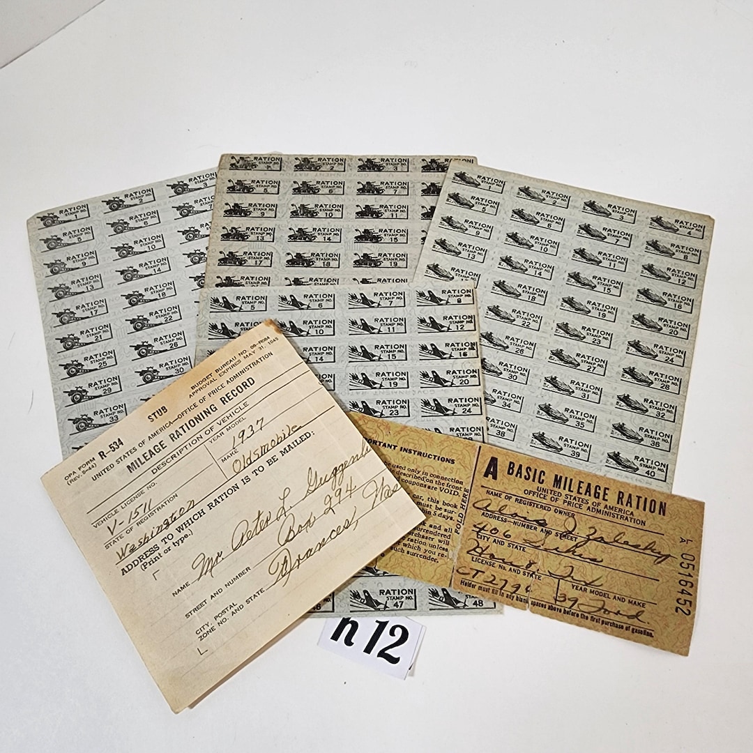 6) 1940s Ration Papers WWII Mileage Ration Folder Handwritten Forms ...